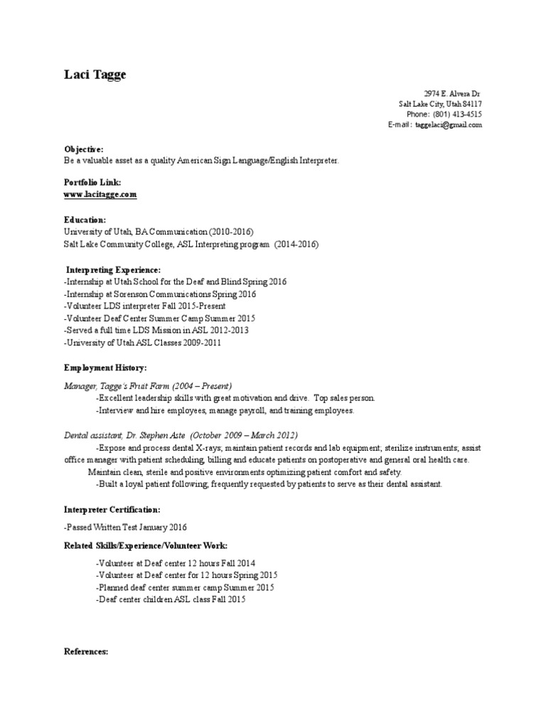 Nicole Tagge: ASL Interpreter Resume | PDF