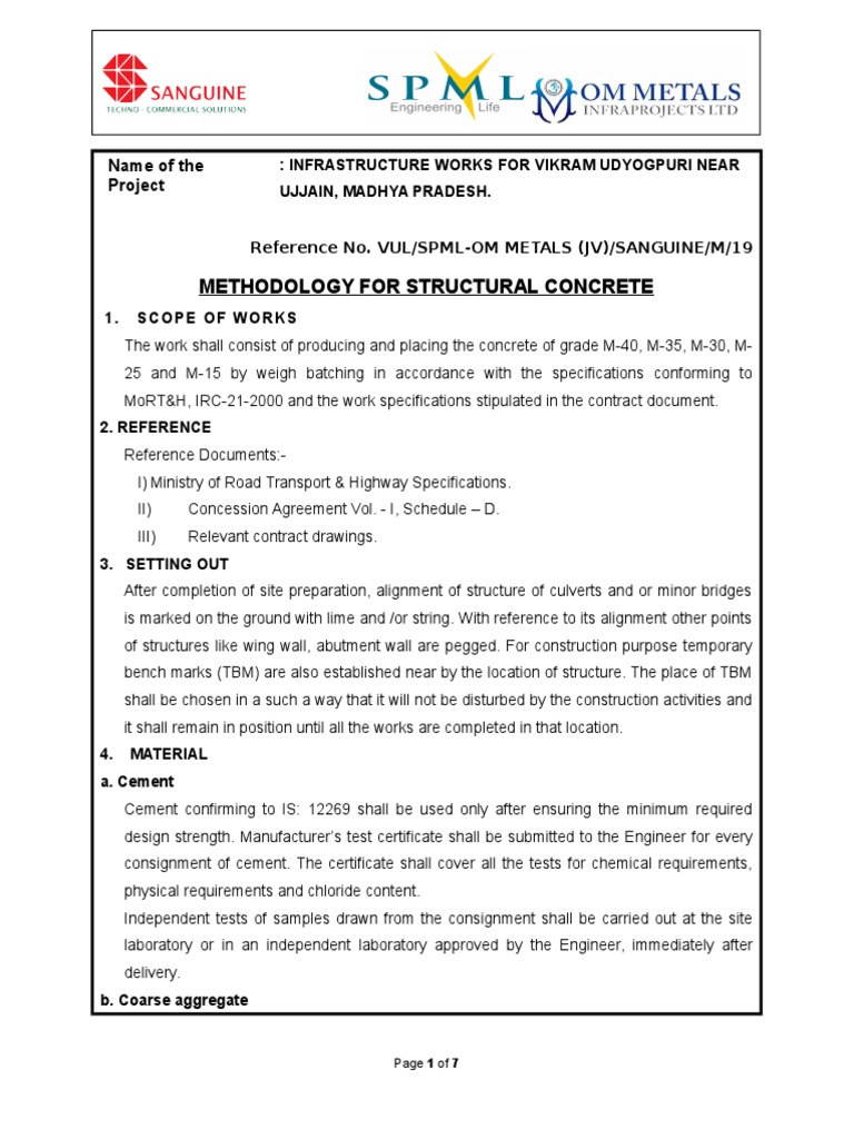 Method Statement_Structural Concrete | Construction Aggregate | Concrete