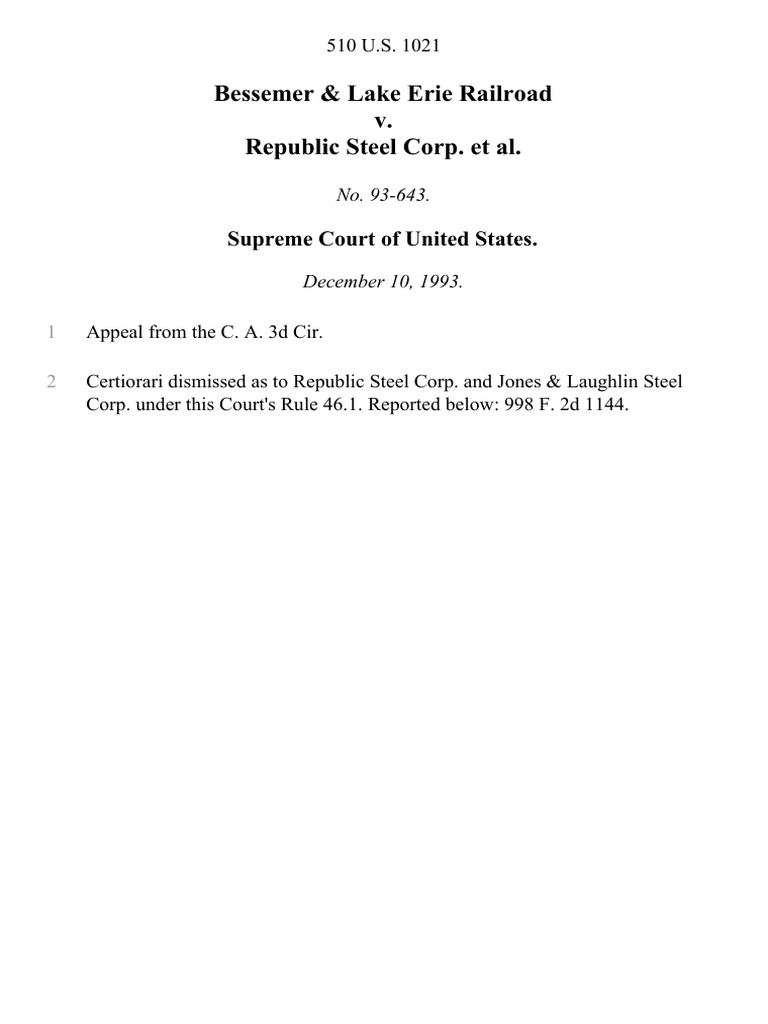 Bessemer & Lake Erie Railroad v. Republic Steel Corp., 510 U.S. 1021 ...