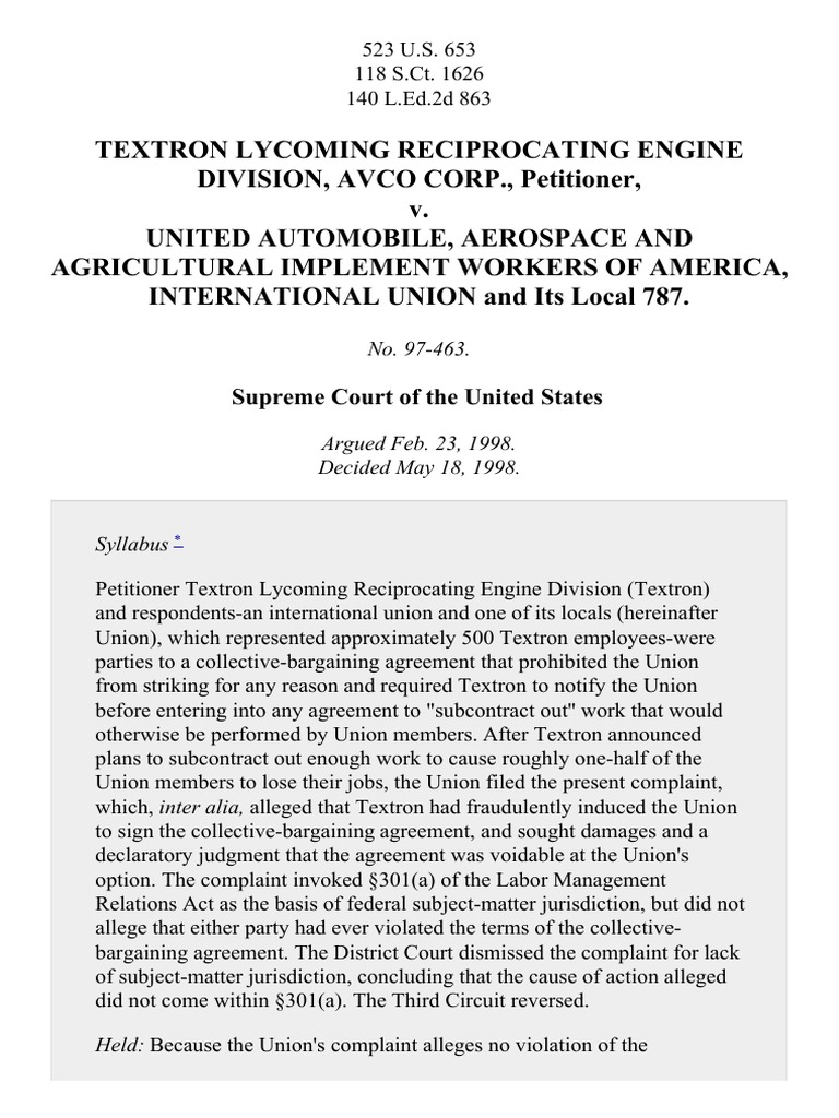 Textron Lycoming Reciprocating Engine Div., AVCO Corp. v. Automobile ...