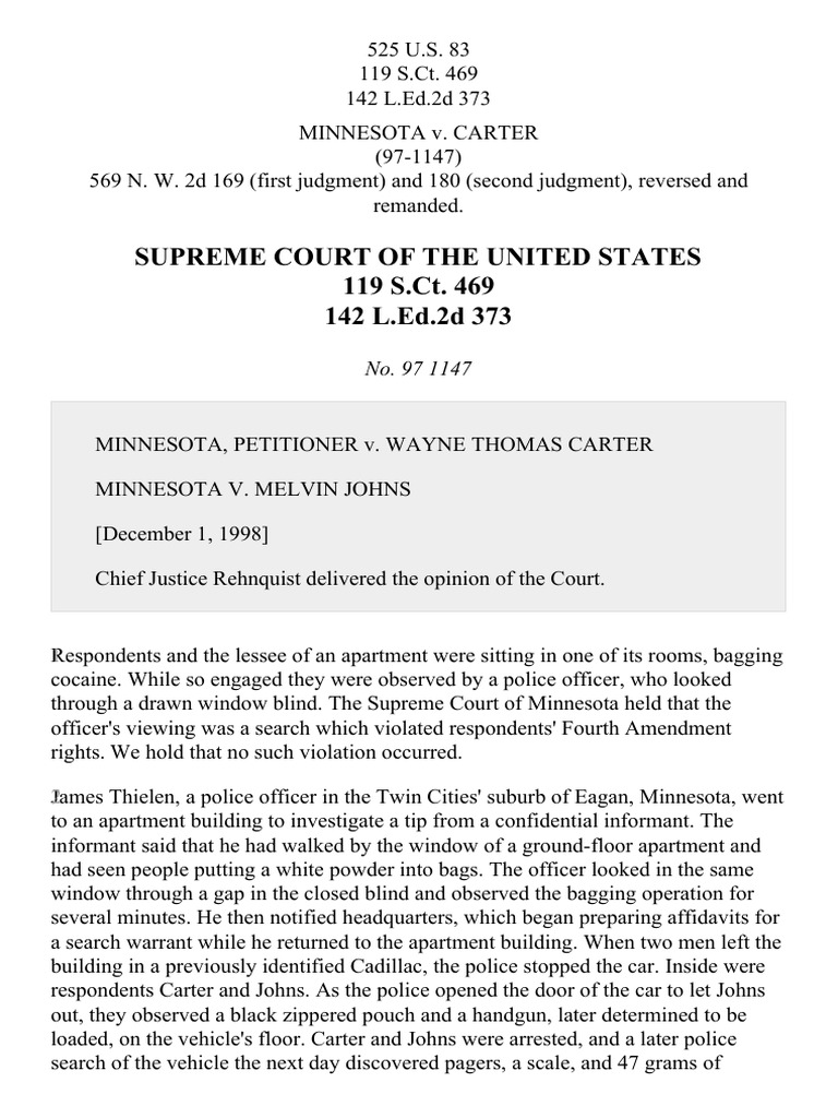 Minnesota v. Carter, 525 U.S. 83 (1999) | PDF | Search And Seizure ...
