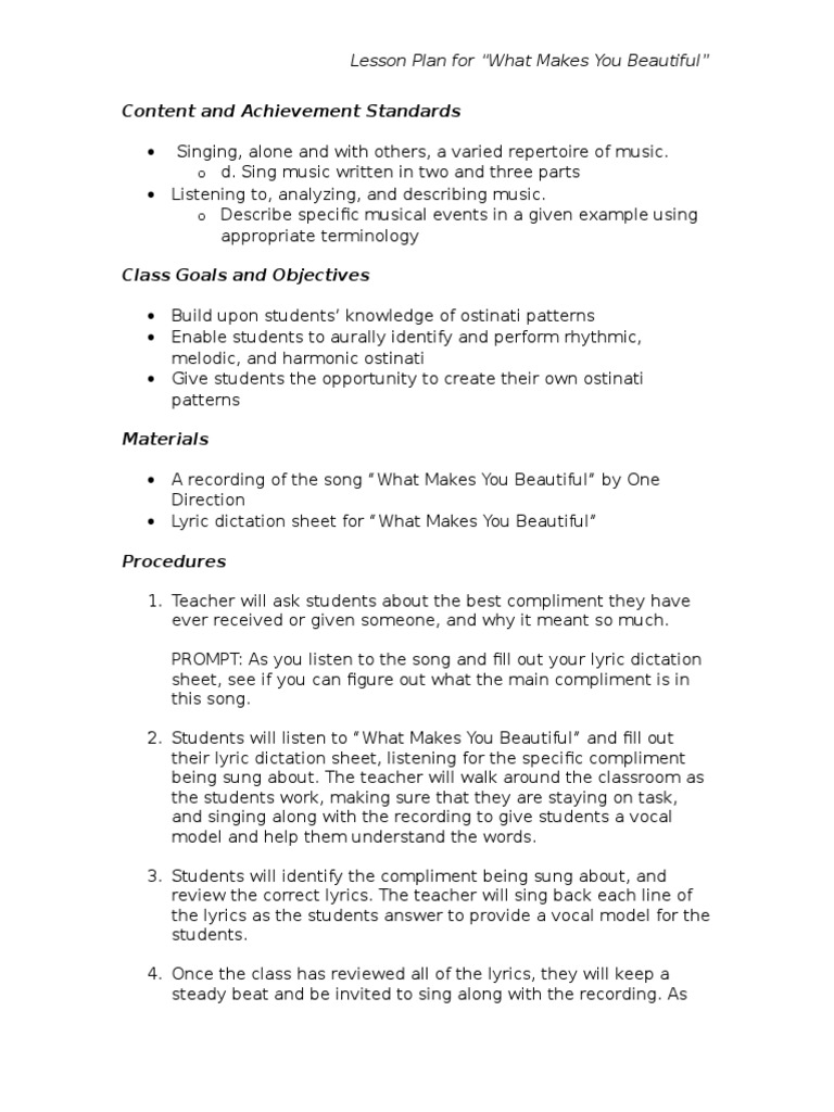 Teaching "What Makes You Beautiful" | PDF | Lesson Plan | Singing