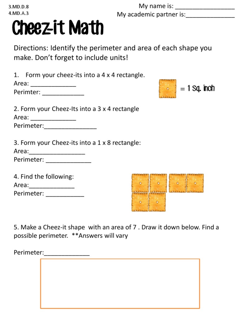 Cheez-It Area and Perimeter Activity | PDF