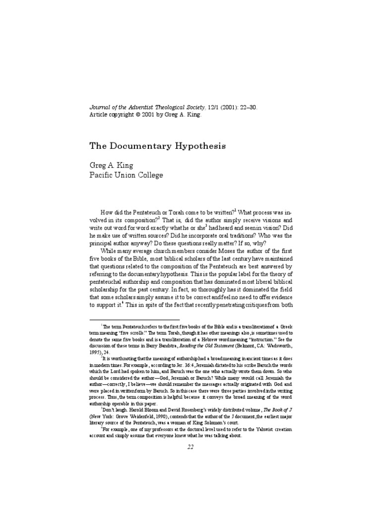 Documentary Hypothesis | PDF | Torah | Book Of Genesis