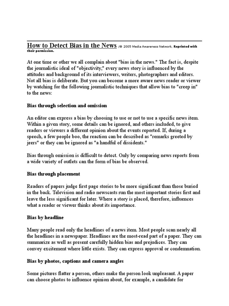 How To Detect Bias in The News | PDF | Media Bias | News