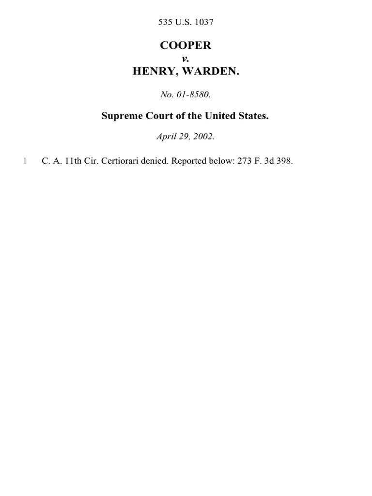 Cooper v. Henry, Warden, 535 U.S. 1037 (2002) | PDF | Politics