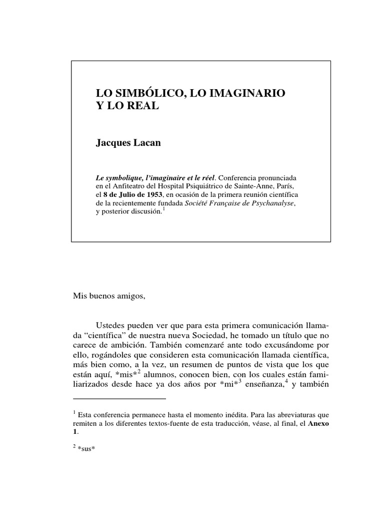 Lacan - Lo Imaginario, Real y Simbólico 1 | PDF | Los símbolos ...