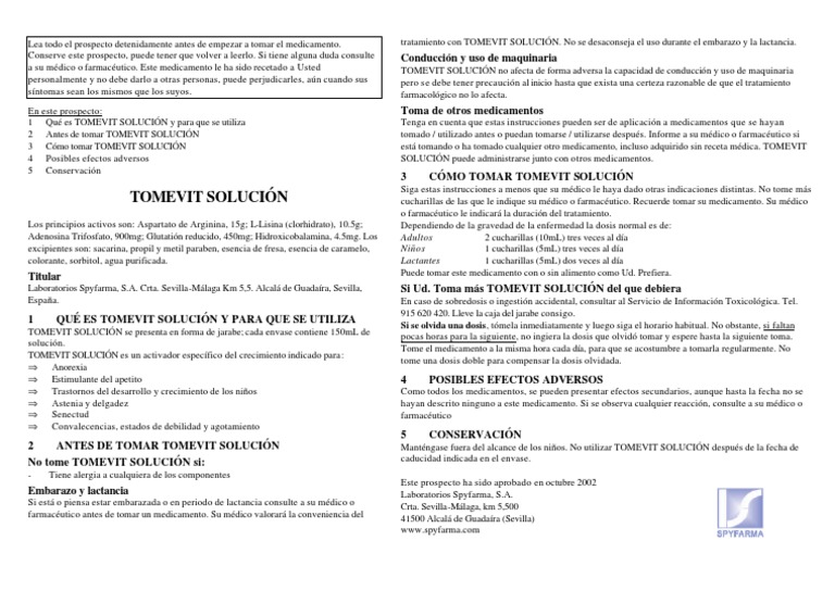 Uso y beneficios de TOMEVIT SOLUCIÓN | PDF