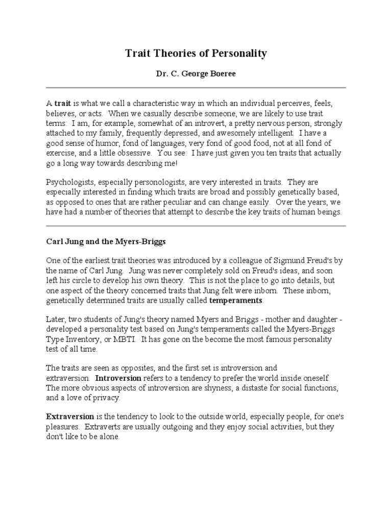 Trait Theories of Personality | PDF | Extraversion And Introversion ...