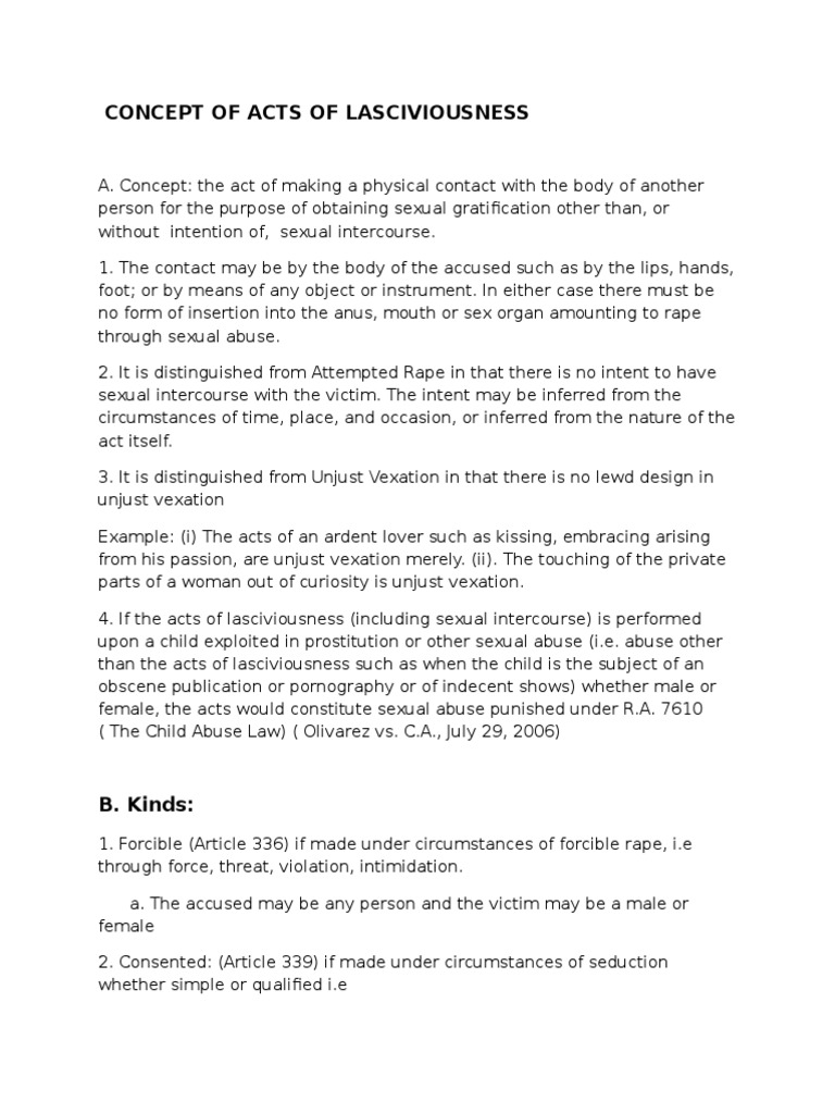 Concept of Acts of Lasciviousness | Rape | Sexual Abuse