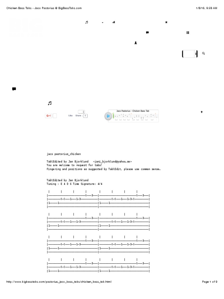 Jaco Pastorius: The Chicken Bass Tab | PDF | Musical Compositions ...