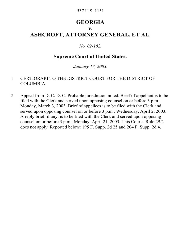 Georgia v. Ashcroft, Attorney General, 537 U.S. 1151 (2003) | PDF