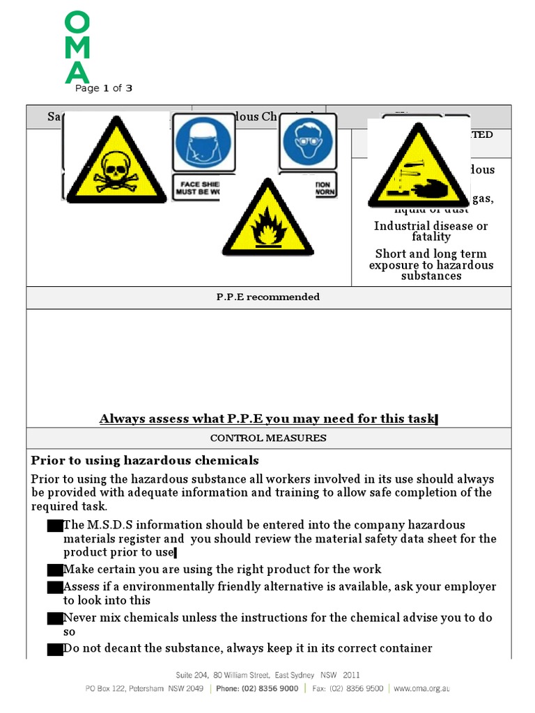Hazardouas Chemicals Safe Work Instruction | PDF | Dangerous Goods ...