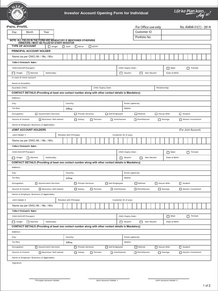 Individual Investor Account Form | PDF | Cheque | Investing