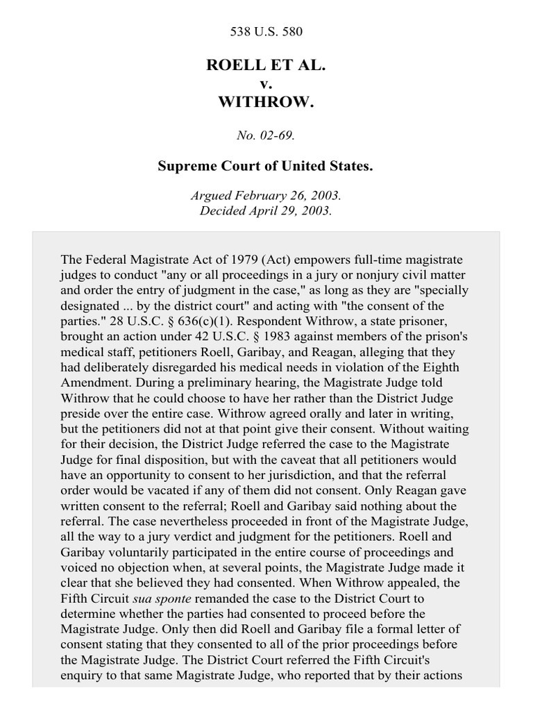 Roell v. Withrow, 538 U.S. 580 (2003) | PDF | United States Magistrate ...