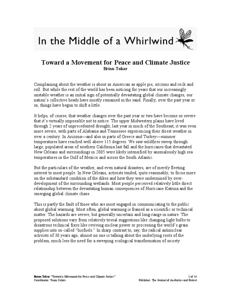 Toward A Movement For Peace and Climate Justice: Brian Tokar | PDF ...