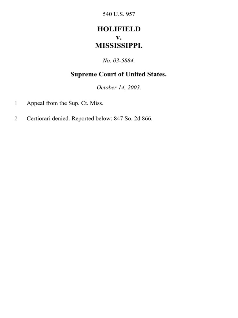 Holifield v. Mississippi, 540 U.S. 957 (2003) | PDF