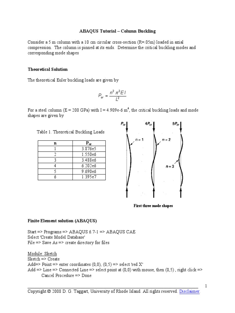 Column - Buckling - Example With Abaqus PDF | Download Free PDF ...