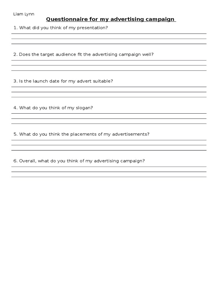 Advertising Campaign Feedback Questionnaire | PDF | Career & Growth