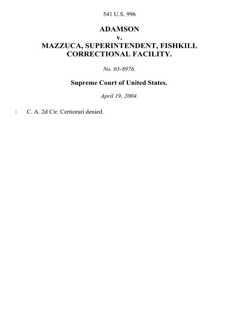 Adamson v. Mazzuca, Superintendent, Fishkill Correctional Facility, 541 ...