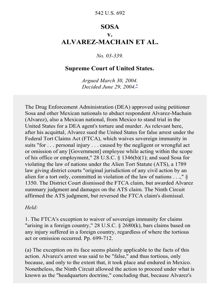 Sosa v. Alvarez-Machain Summary | PDF | Tort | Proximate Cause