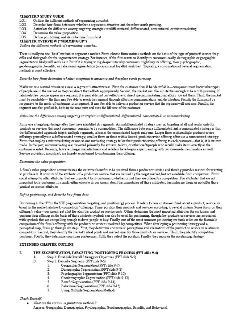 Chapter 9 Study Guide | Download Free PDF | Market Segmentation ...