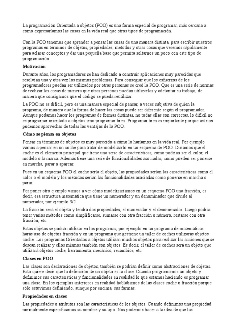 POO y Clases (Programación Orientada A Objetos) | Descargar gratis PDF | Objeto (informática ...