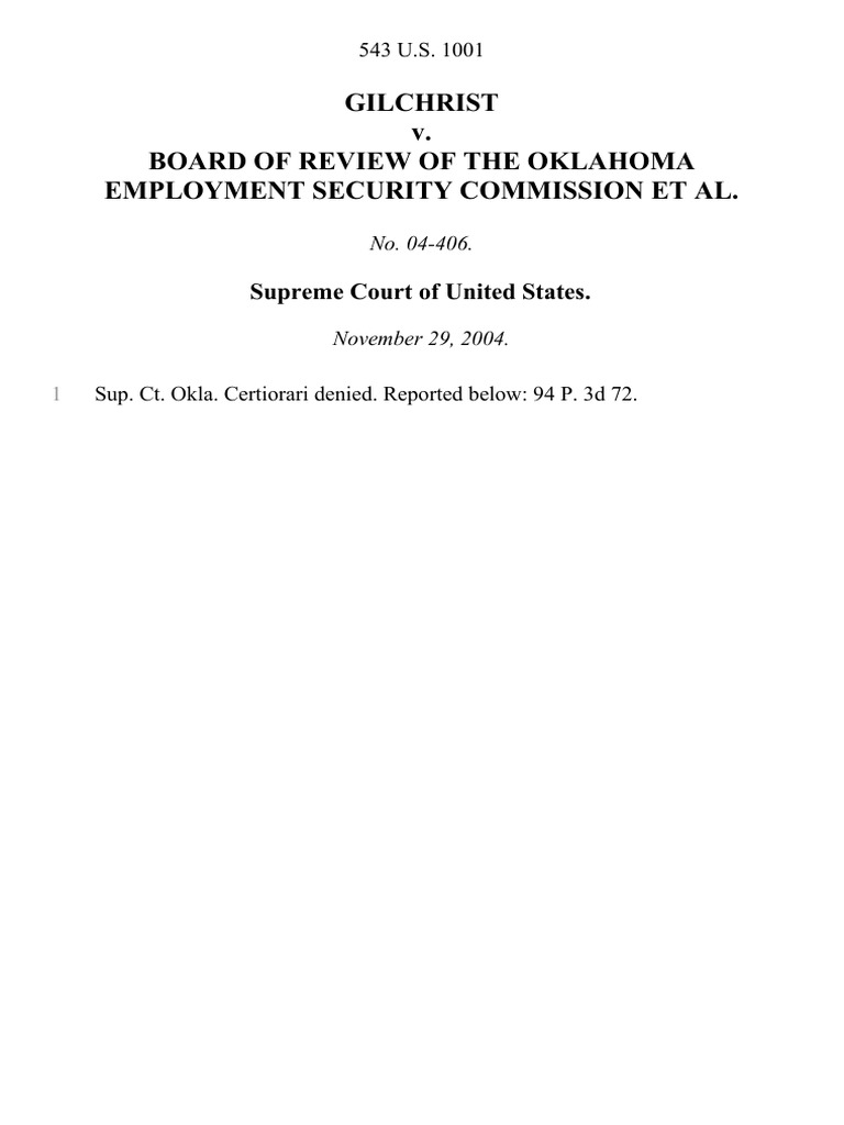 Gilchrist v. Oklahoma Employment Security | PDF | Supreme Courts ...