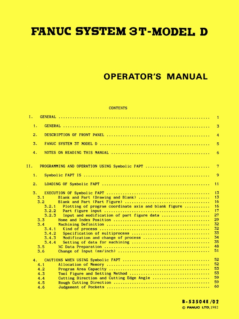 Fanuc System 3T-Model D Operator's Manual (B-53504E 02) | PDF