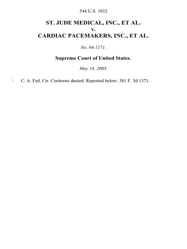 St. Jude Medical, Inc., Et Al. v. Cardiac Pacemakers, Inc., Et Al | PDF
