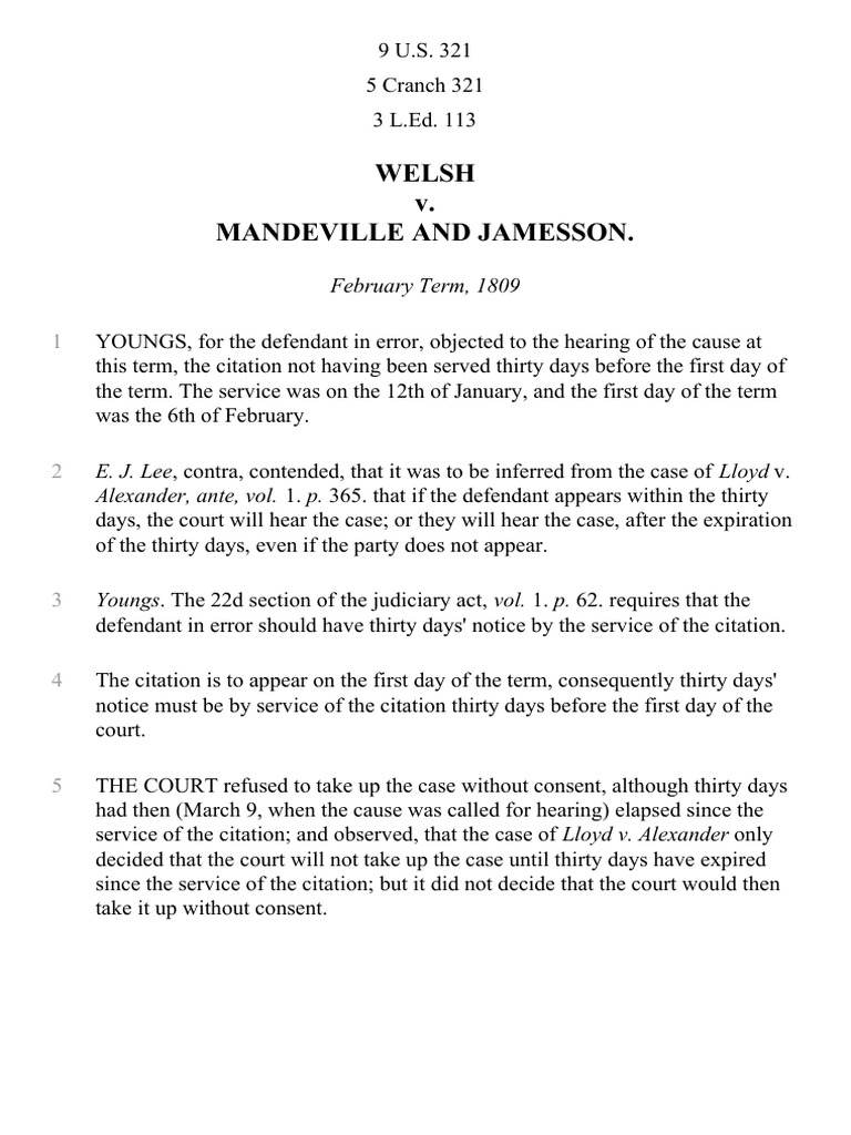Welsh v. Mandeville Case Hearing Delay | PDF