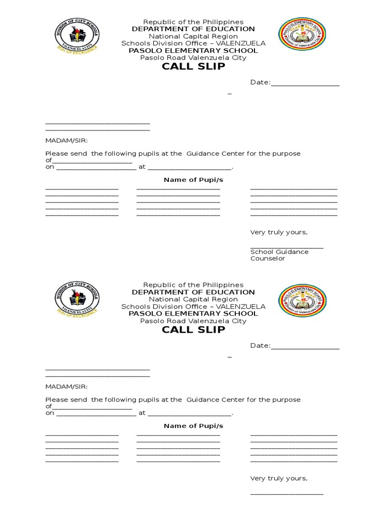 Guidance Call Slip | PDF
