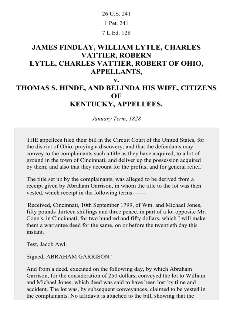 Findlay v. Hinde & Wife, 26 U.S. 241 (1828) | PDF | Virginia Circuit ...