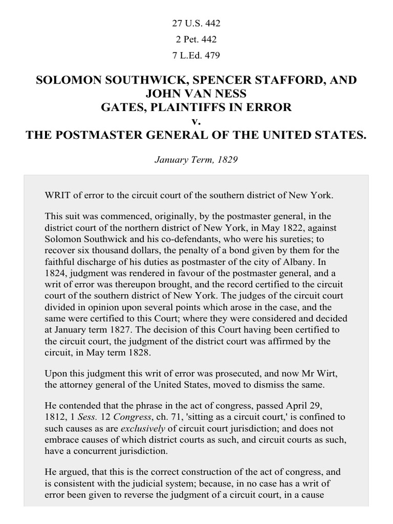Solomon Southwick, Spencer Stafford, and John Van Ness Gates, in Error ...