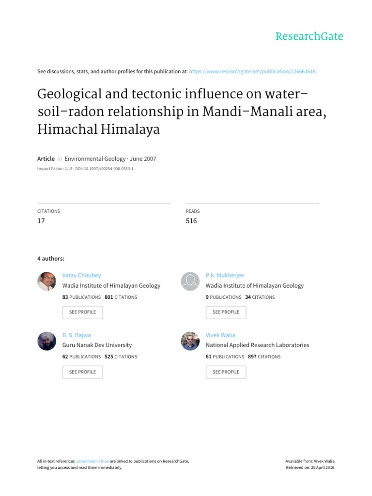 Radon in Mandi-Manali: Geological Impact | PDF | Geology | Rock (Geology)