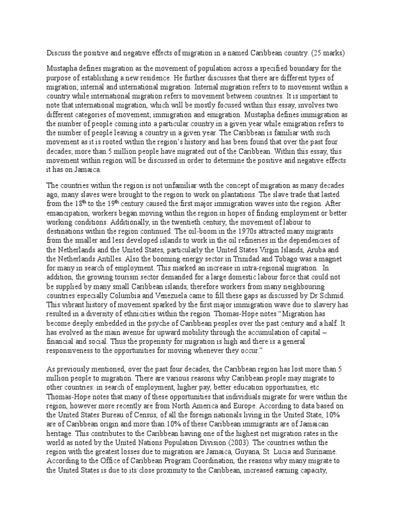 Discuss the Positive and Negative Effects of Migration in a Named ...