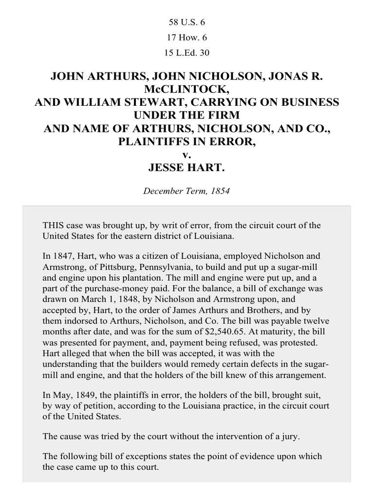 Arthurs v. Hart, 58 U.S. 6 (1854) | PDF | Evidence (Law) | Evidence