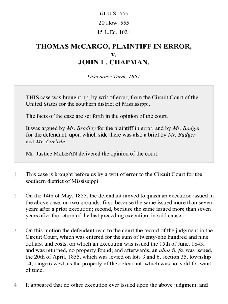McCargo v. Chapman, 61 U.S. 555 (1858) | PDF | Virginia Circuit Court ...