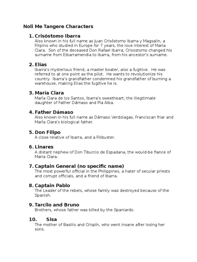 Key Characters in Noli Me Tangere | PDF