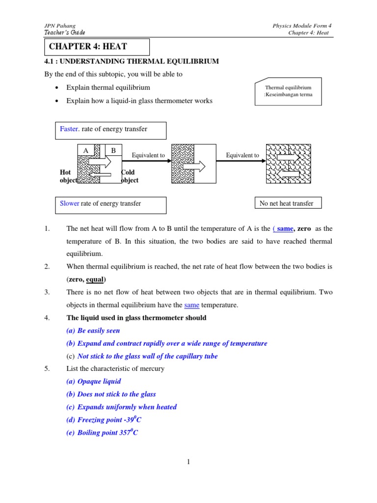 Chapter 4 Heat Teacher's Guide | PDF