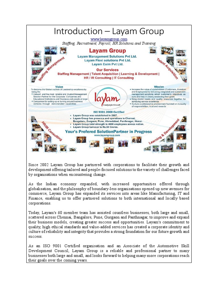 Layam Group - Overview | Download Free PDF | Consultant | Outsourcing