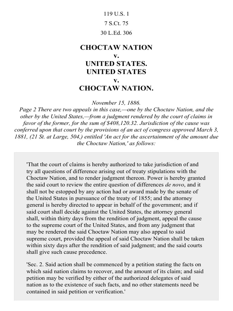 Choctaw Nation v. United States Appeals | PDF | Choctaw | Treaty