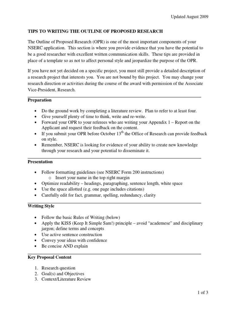 NSERC Tips To Writing The Outline of Proposed Research | PDF | Goal ...