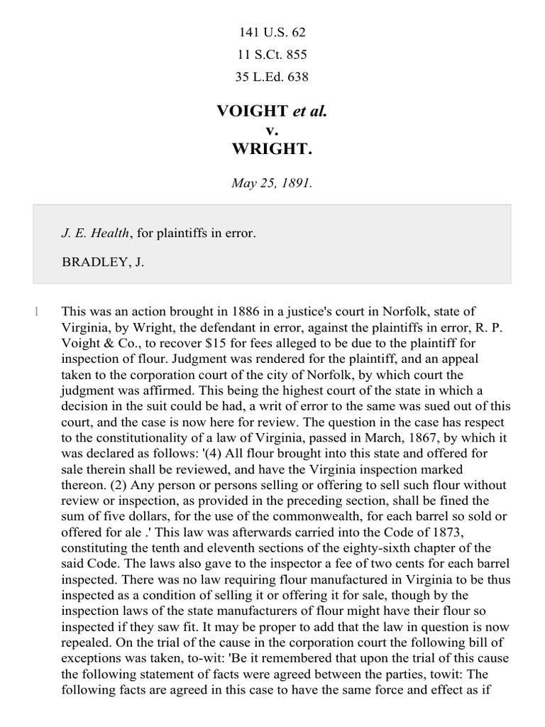 Voight v. Wright, 141 U.S. 62 (1891) | PDF | United States Constitution ...