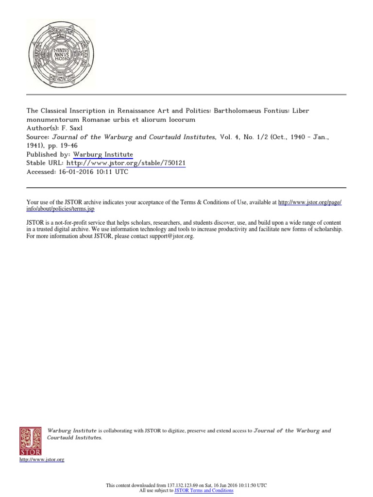 Saxl 1940 | PDF | Epigraphy | Religion And Belief