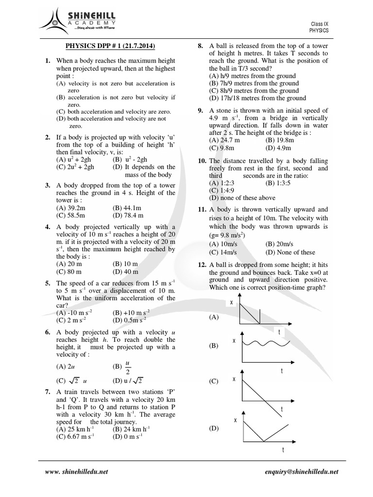 Class Ix - Physics Dpp # 1 (21.7.2014) - 24 Copies | Acceleration | Speed