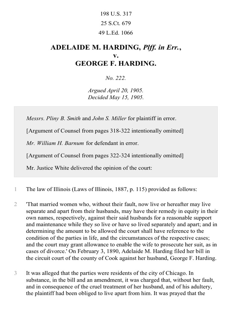 Harding v. Harding, 198 U.S. 317 (1905) | PDF | Lawsuit | Divorce