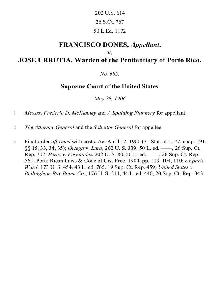 Francisco Dones v. Jose Urrutia, Warden of The Penitentiary of Porto ...