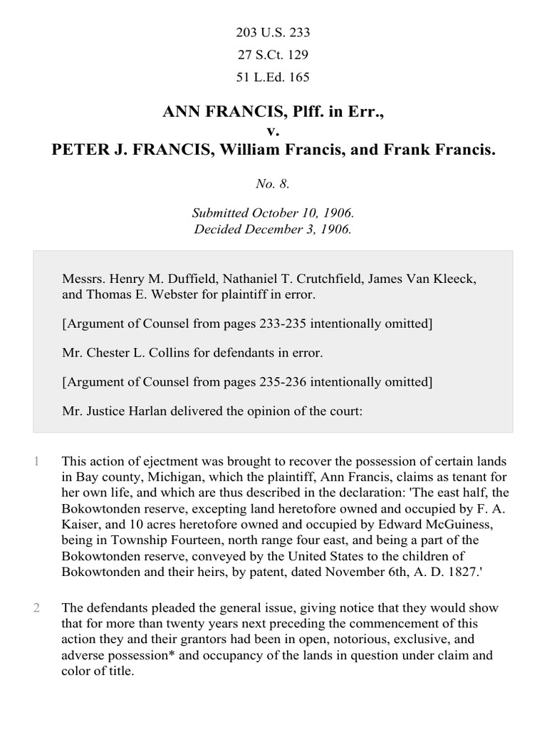 Francis v. Francis, 203 U.S. 233 (1906) | PDF | Treaty | Fee Simple