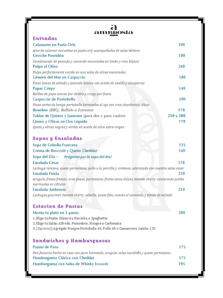 Menú del Bistro Ambrosía | PDF | ensalada | Hamburguesas